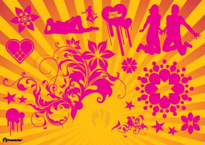 Pink Love Stamps Vector Graphics