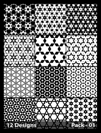 Free Download 12 Black and White Seamless Star Pattern Vector Pack 01