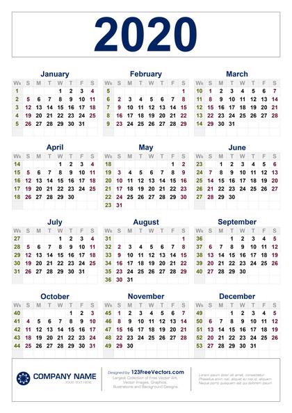 Free Download 2020 Calendar Printable