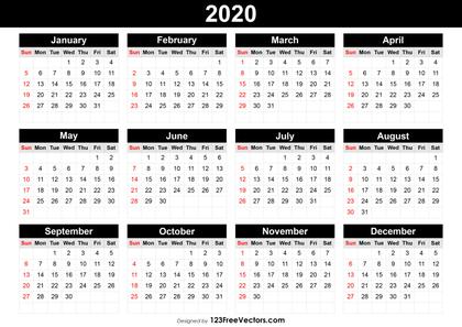 Free Download 2020 Calendar with Dates