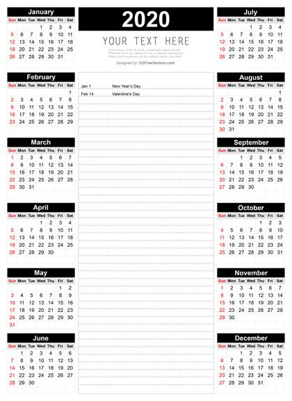 Free Download 2020 Calendar with Dates