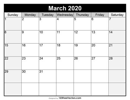 Free Download March 2020 Printable Calendar