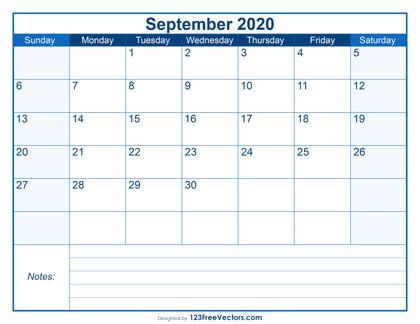 Free Download September 2020 Calendar Template