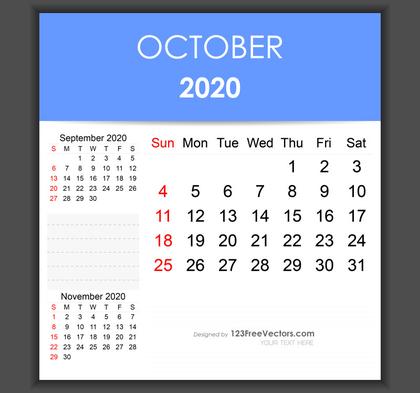 Free Download October 2020 Calendar with Dates