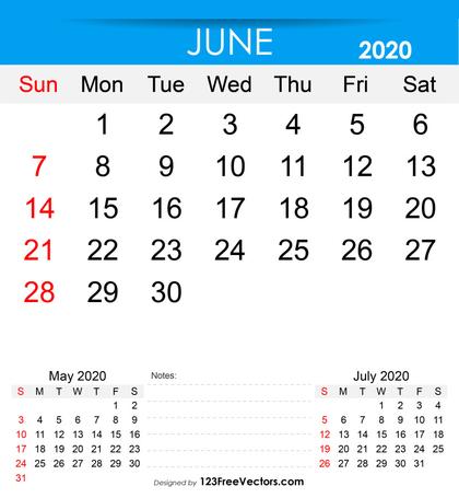 Free Download June 2020 Calendar Printable