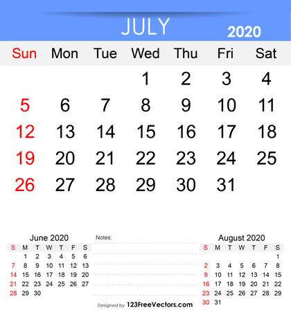 Free Download Free Printable July 2020 Calendar