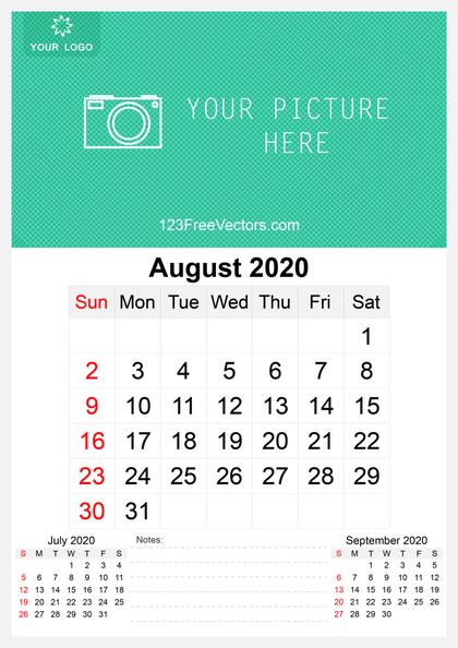 Free Download 2020 August Wall Calendar Template Free