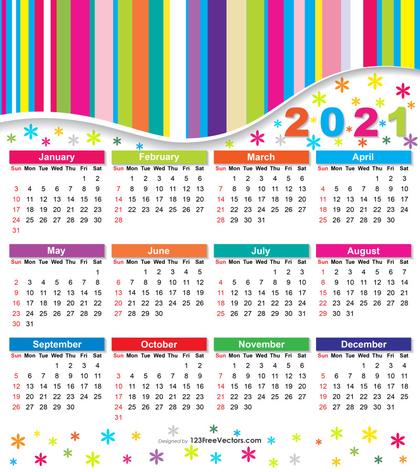 Free Download Free 2021 Colorful Calendar