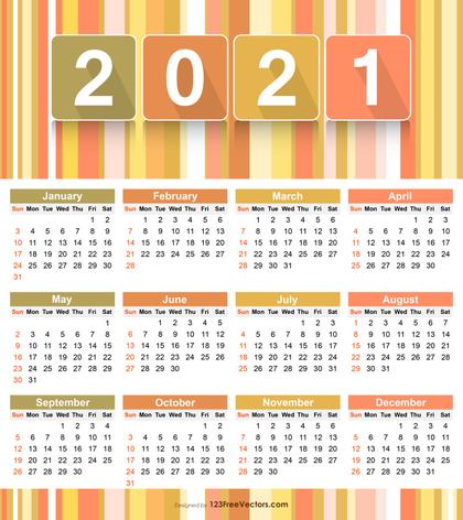 Free Download 2021 Calendar with Monthly Layout