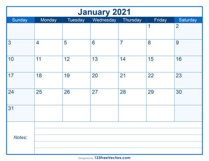 Free Download Blank Printable January Calendar 2021