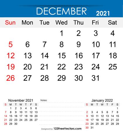Free Download December 2021 Calendar with Dates and Days