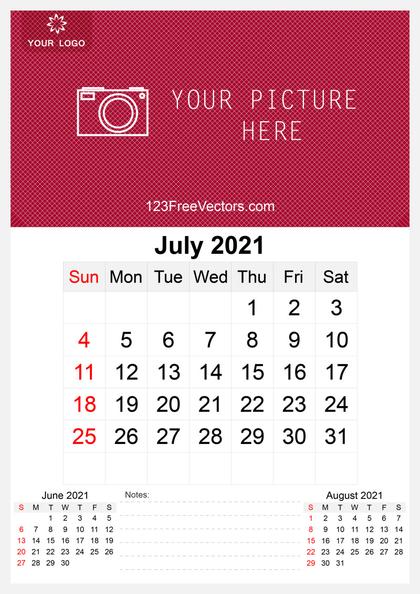 Free Download 2021 July Wall Calendar Template Free