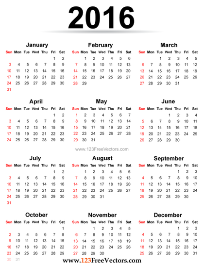 80+ 2016 Calendar Template | Free Vectors, Photos, Artwork Images ...