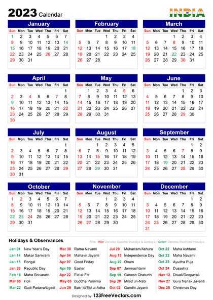 Free Download 2023 Calendar India