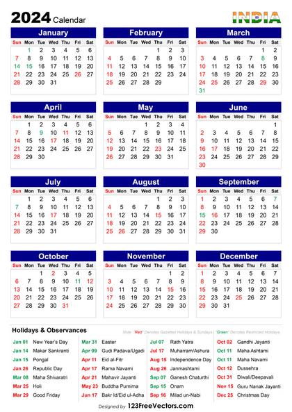 Free Download Calendar 2024 India