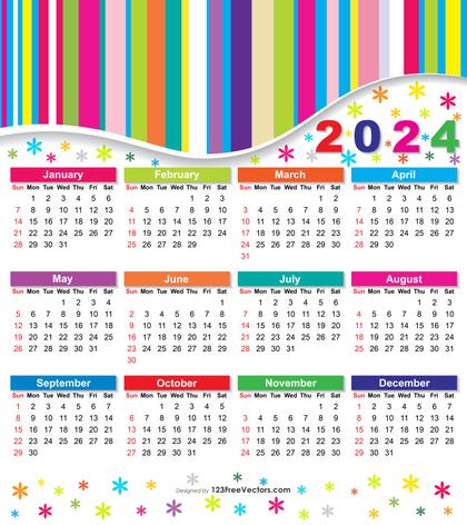 Free Download Free 2024 Colorful Calendar