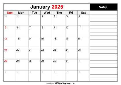 Free Download January 2025 Calendar