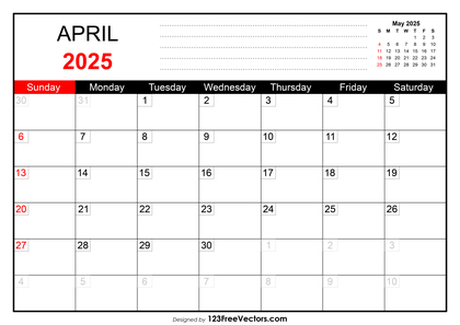 Free Download April 2025 Printable Calendar