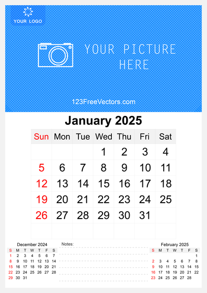 Free Download 2025 January Wall Calendar Template