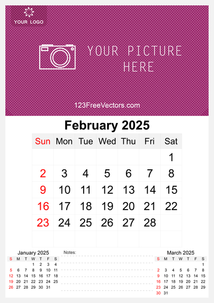 Free Download 2025 February Wall Calendar Template