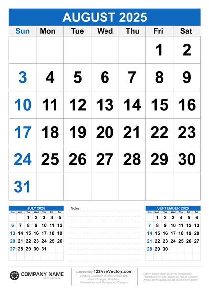 Free Download Wall Calendar August 2025