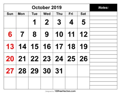 October 2019 Printable Calendar