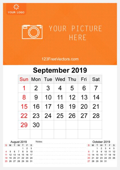 2019 September Wall Calendar Template Free