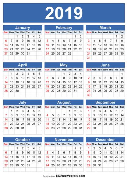 Free 2019 Calendar Template