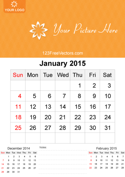 January 2015 Calendar Template Vector Free