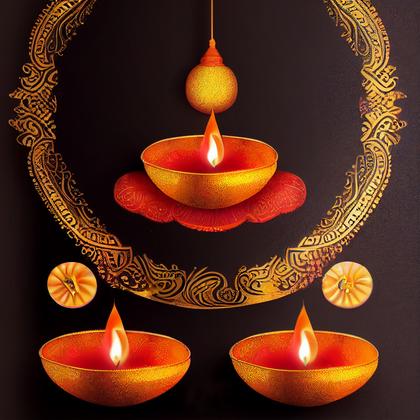 Free Download Happy Diwali Gold Diya on Purple Background Image