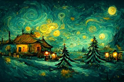 Free Download Vincent Van Gogh Style Christmas Theme Background Image
