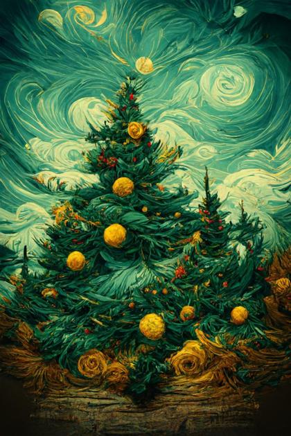 Free Download Vincent Van Gogh Style Christmas Theme Background Image