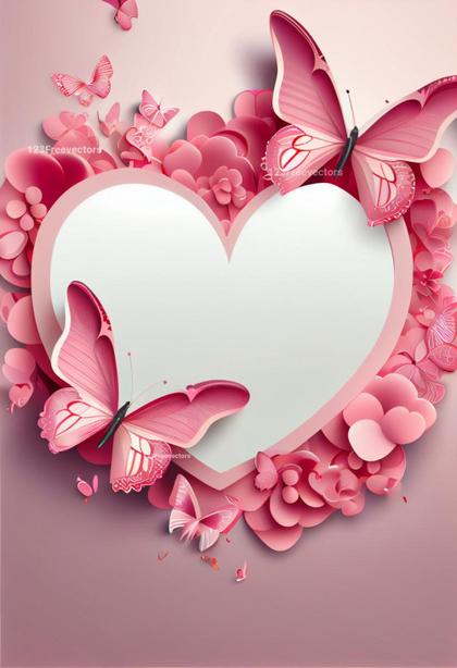 Valentines Day Background with Hearts and Butterflies