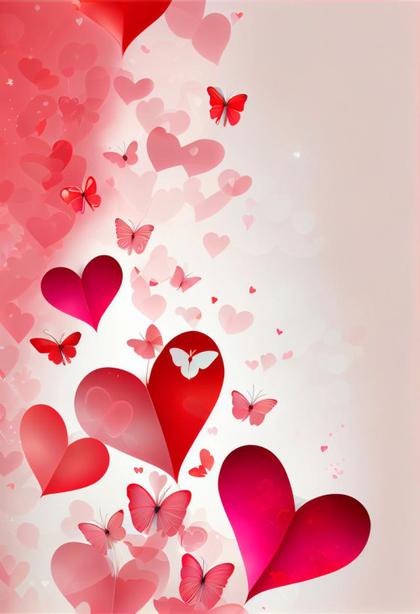 Valentines Day Background with Hearts and Butterflies