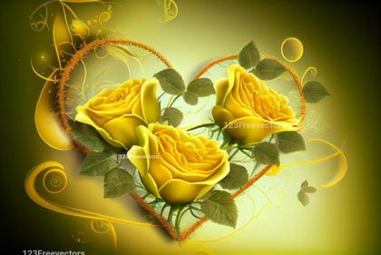 Yellow Rose Flowers Valentines Heart Shape