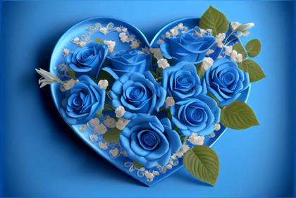 Blue Rose Flowers Heart Shape Background