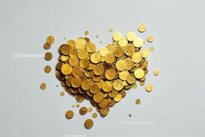Gold Heart on White Background