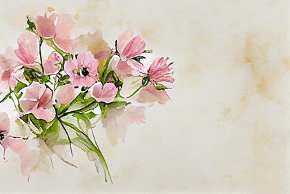 Free Download Watercolor Pink Flower on Beige Background