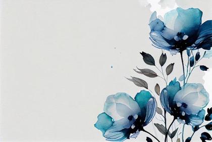 Free Download Watercolor Blue Flower on White Card Background Image