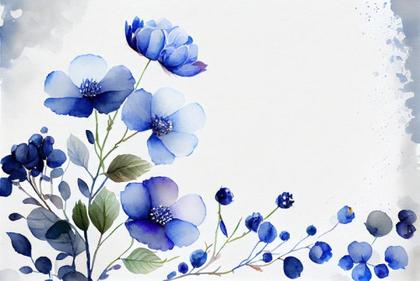 Free Download Watercolor Blue Flower on White Card Background Image