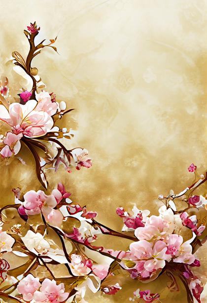Free Download Blossom Flower on Gold Card Background Image