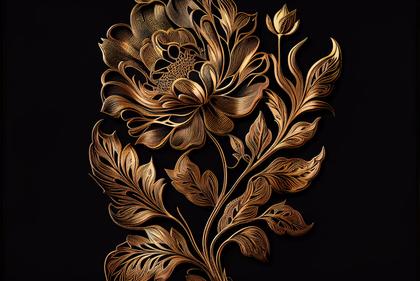Free Download Gold Line Art Flower on Black Background
