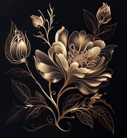 Free Download Gold Line Art Flower on Black Background