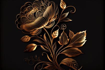 Free Download Gold Line Art Flower on Black Background