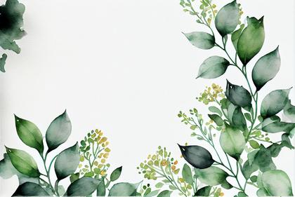 Free Download Watercolor Green Flower on White Card Background Image