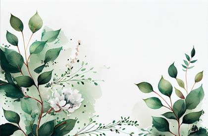 Free Download Watercolor Green Flower on White Card Background Image