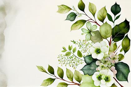 Free Download Watercolor Green Flower on White Card Background Image