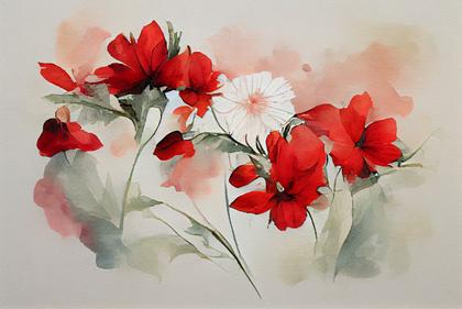 Free Download Watercolor Red Flower Background Image