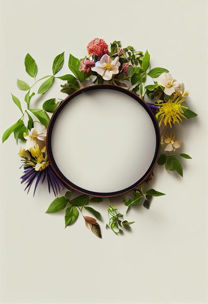 Free Download Spring Flower Circle Frame with Green Leaves