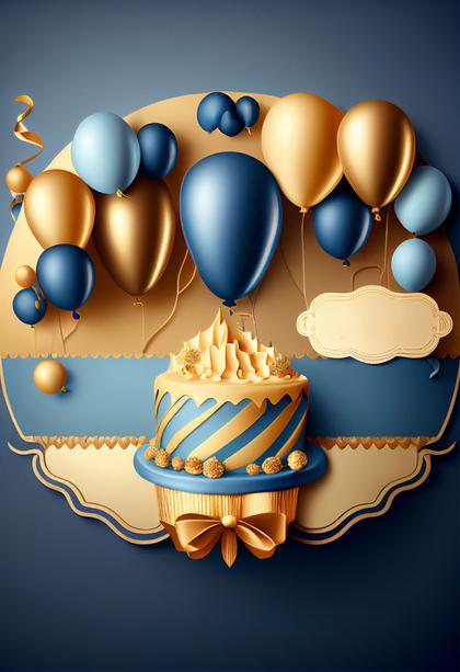 Free Download Blue and Gold Happy Birthday Background Image